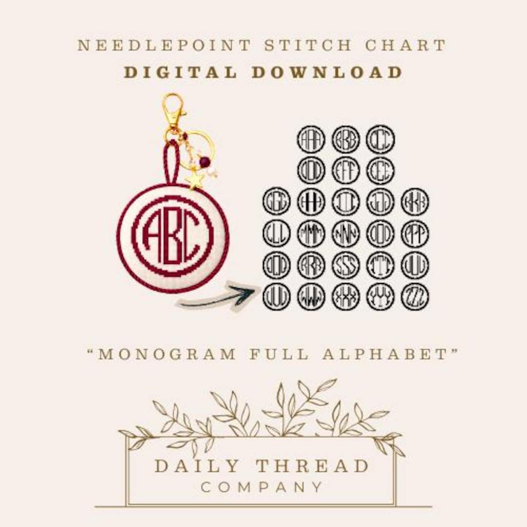 Monogram Alphabet Needlepoint Chart, Bag Charm Pattern Digital Download ...