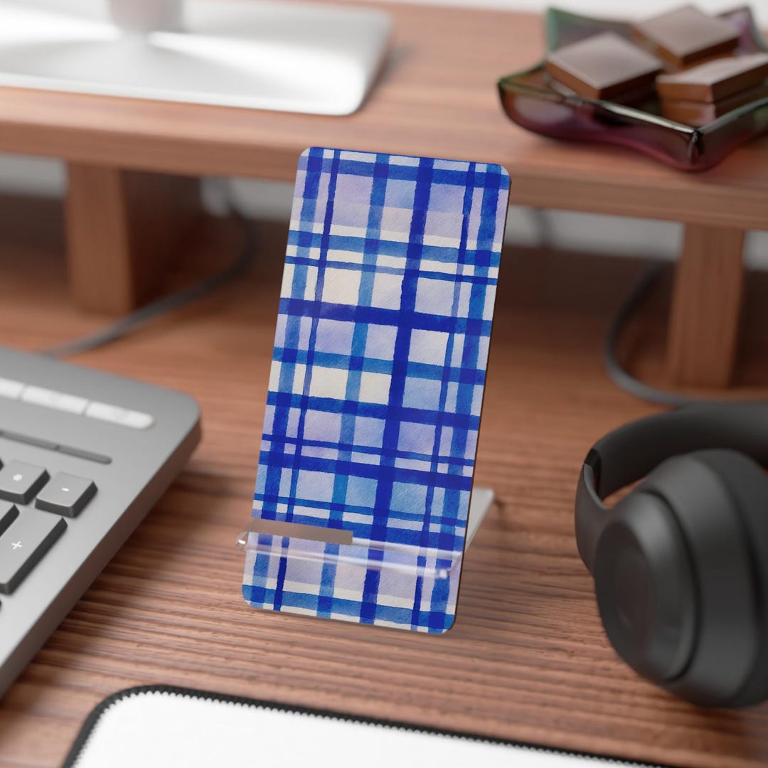 Blue Plaid Smartphone Stand, Desk Organizer, Tech Gift - Etsy