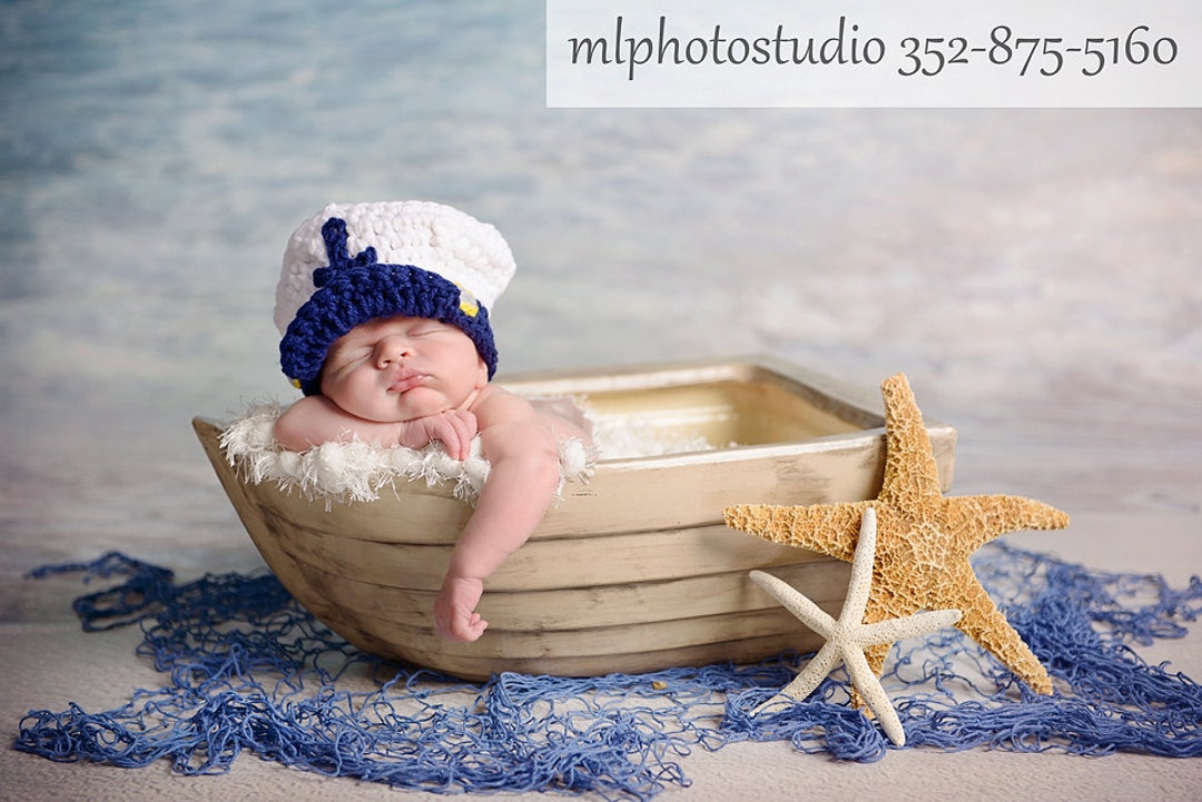 Baby Sea Captain Hat, Newborn Sailor Outfit, Newborn Boy Photography ...