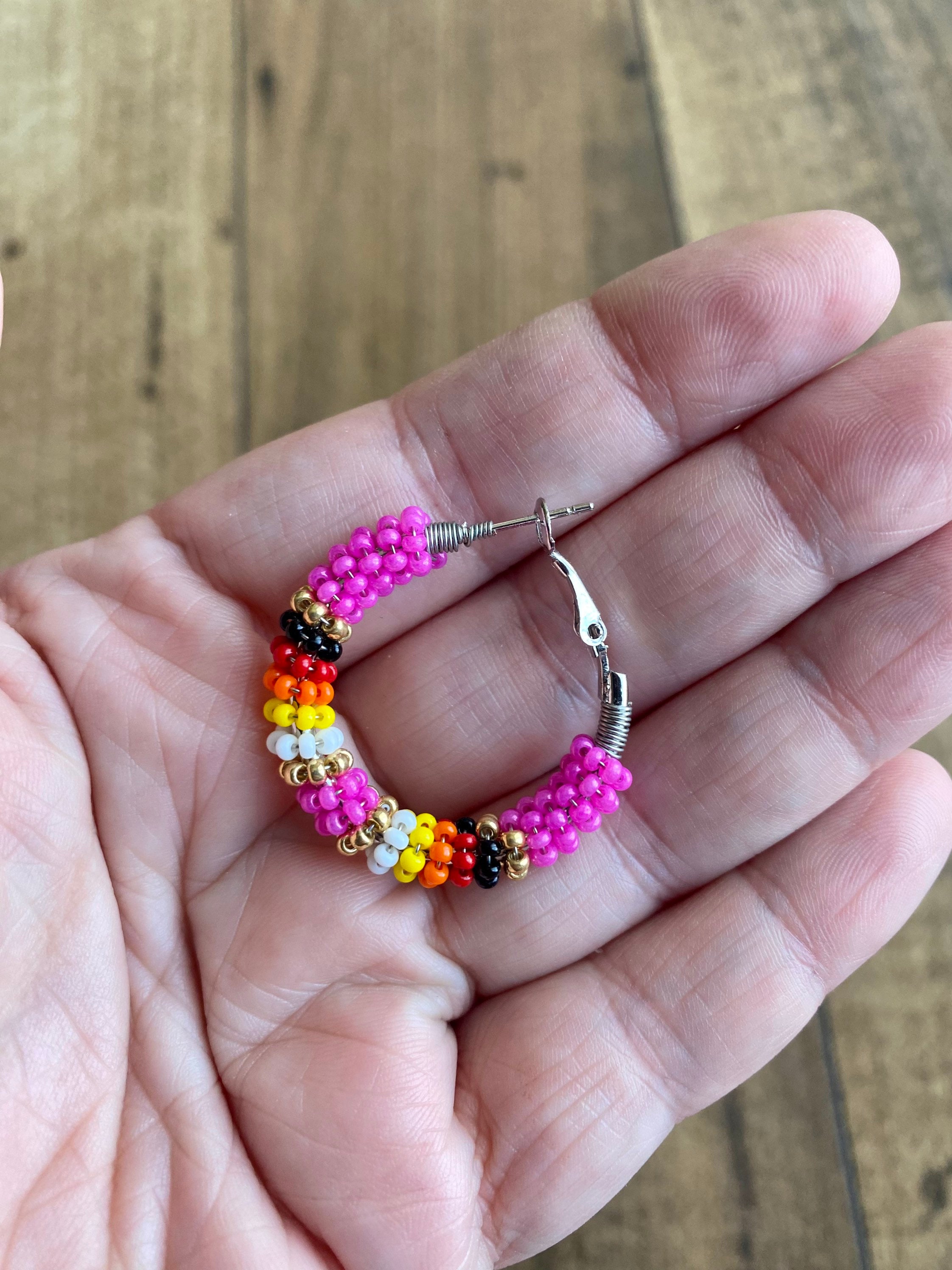 Hot Pink Southwest Style Beaded Boho Hoop Earrings- 5 Sizes! - Etsy