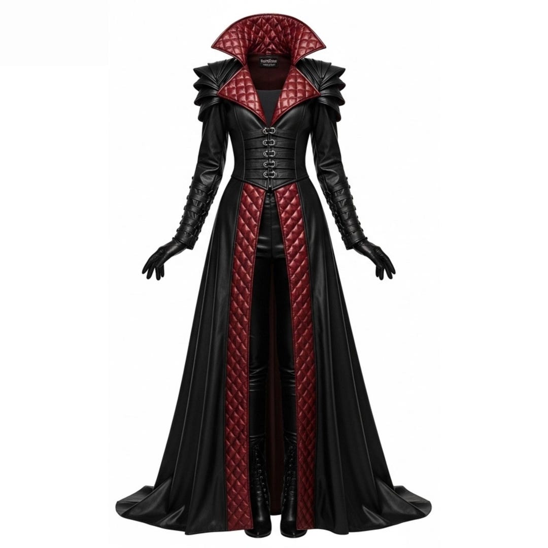Vampire Queen Faux Leather Coat Set - Gothic Renaissance Costume ...