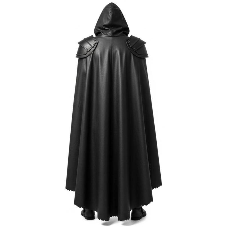 Black Leather Armored Hooded Cloak - Handmade Viking Samurai Knight ...