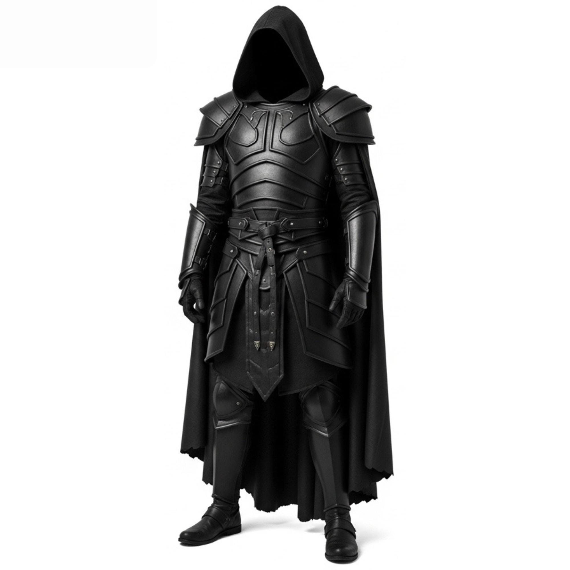 Black Leather Armored Hooded Cloak - Handmade Viking Samurai Knight ...