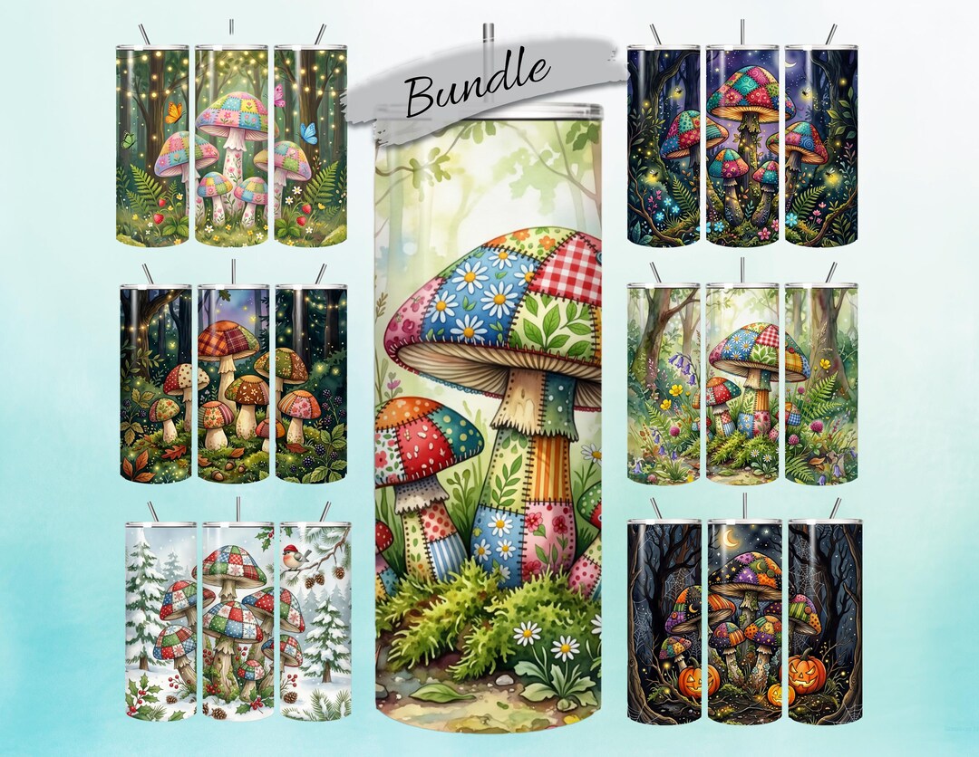 Patchwork Mushroom Forest Tumbler Wrap Bundle, Seamless Digital ...