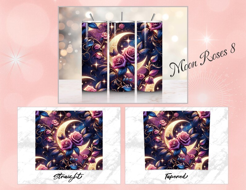 Moon Roses Bundle Seamless Tumbler Wrap, Celestial Floral Fantasy ...