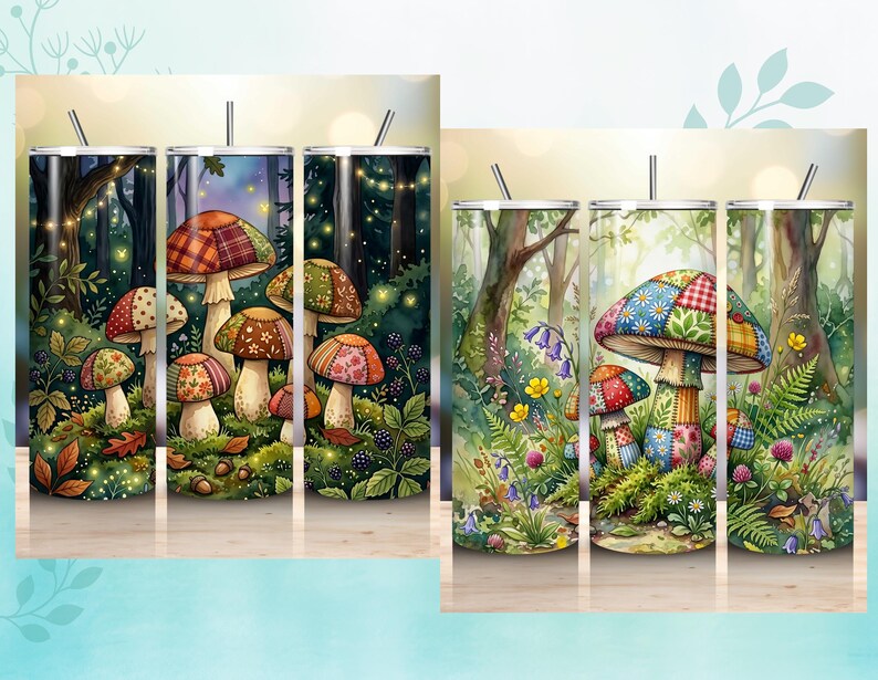 Patchwork Mushroom Forest Tumbler Wrap Bundle, Seamless Digital ...
