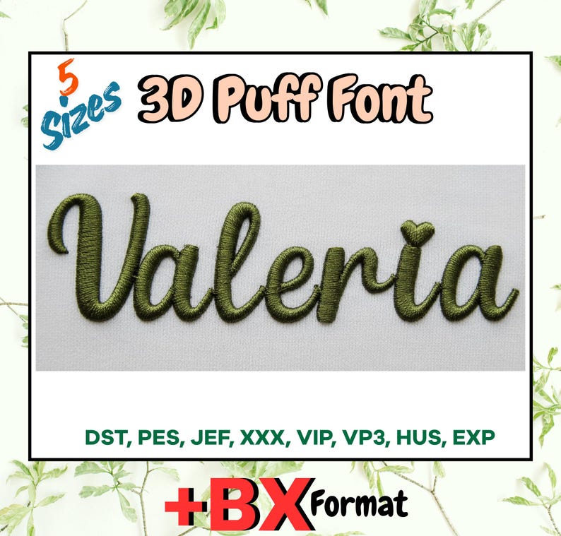 3D Puff Embroidery Font | Valeria Script Alphabet | Puffy Embroidery Letters | Dst Pes Jef Xxx ...