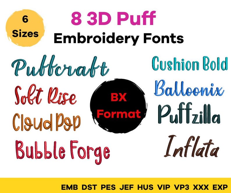 8 BX 3D Puff Font Machine Embroidery Bundle, Full Alphabet Designs ...
