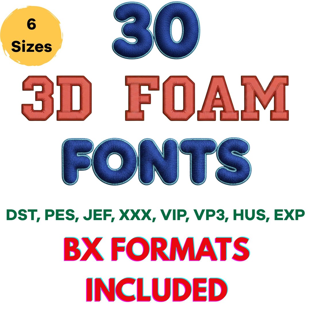 30 BX 3D Puff Font Machine Embroidery Bundle, Full Alphabet Designs ...