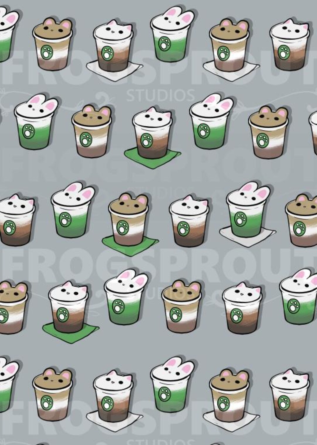 Coffee Animals Barista Art Seamless Pattern Design (digital Download ...