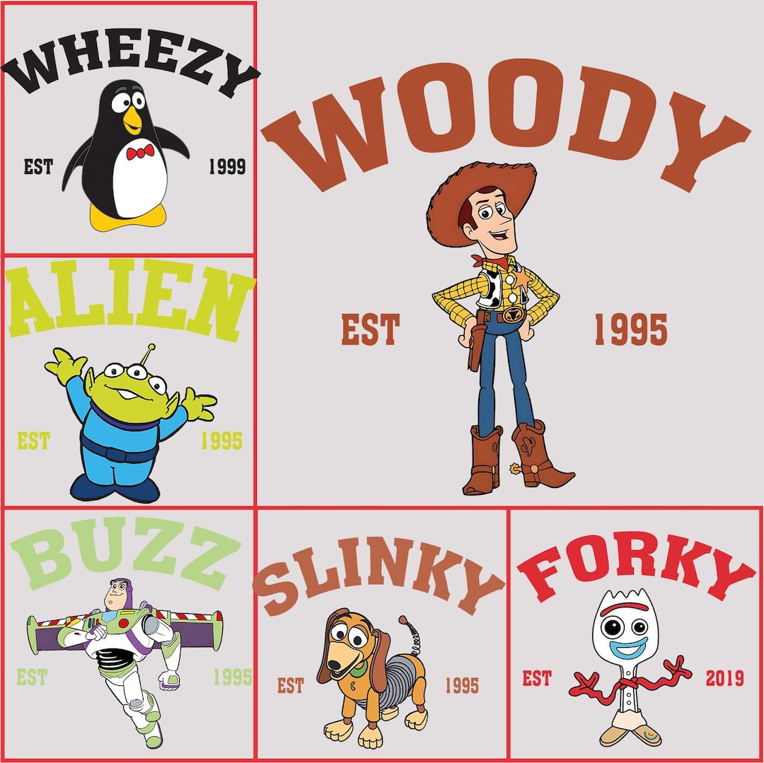 Retro Disney Pixar Toy Story All Characters Checkered Signature Dtf ...