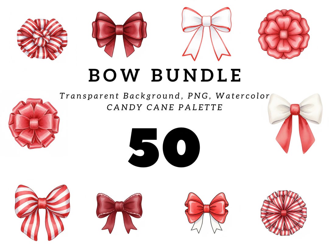 Candy Cane Bow Clipart Bundle – 50 Red & White Christmas Ribbon Pngs - Etsy