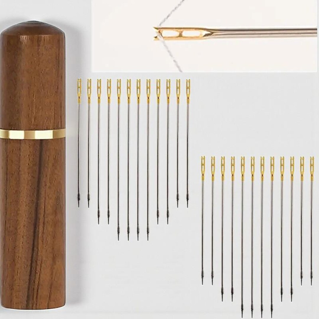 Self Threading Needles, Blind Stitch Needles, Wooden Needle Case, Hand ...