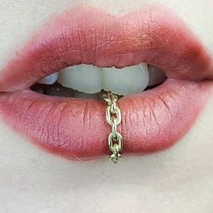 10K 14K Yellow Gold Chain Lip Cuff, Fake Lip Piercing, Industrial, Body ...