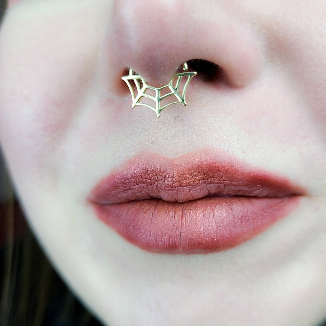 10K - 14K Yellow Gold Spider Web Nose Ring Septum Piercing, Spiderweb ...