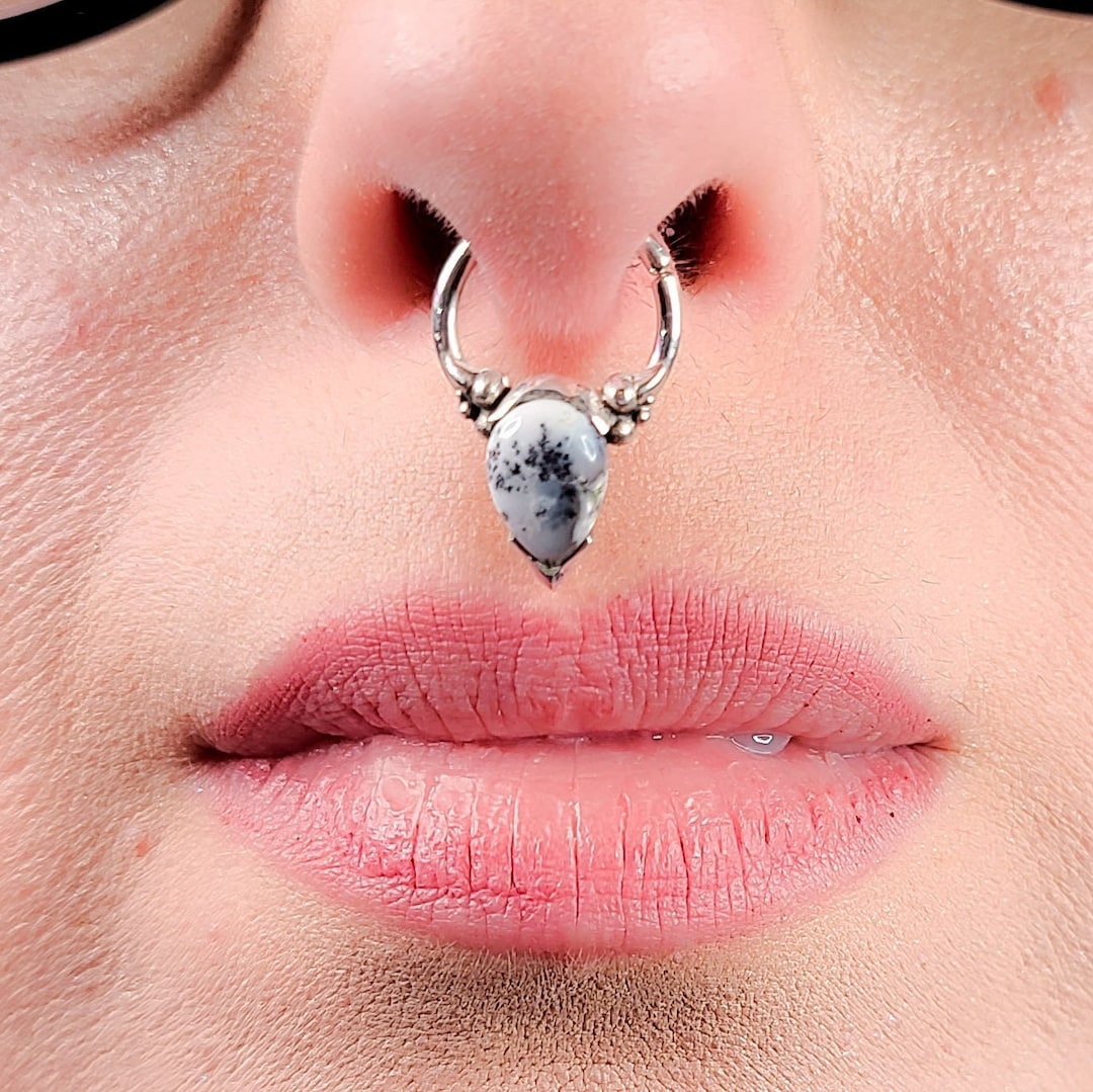 Dendritic Agate Septum Piercing, Moss Agate, Chalcedony, Magical Girl ...