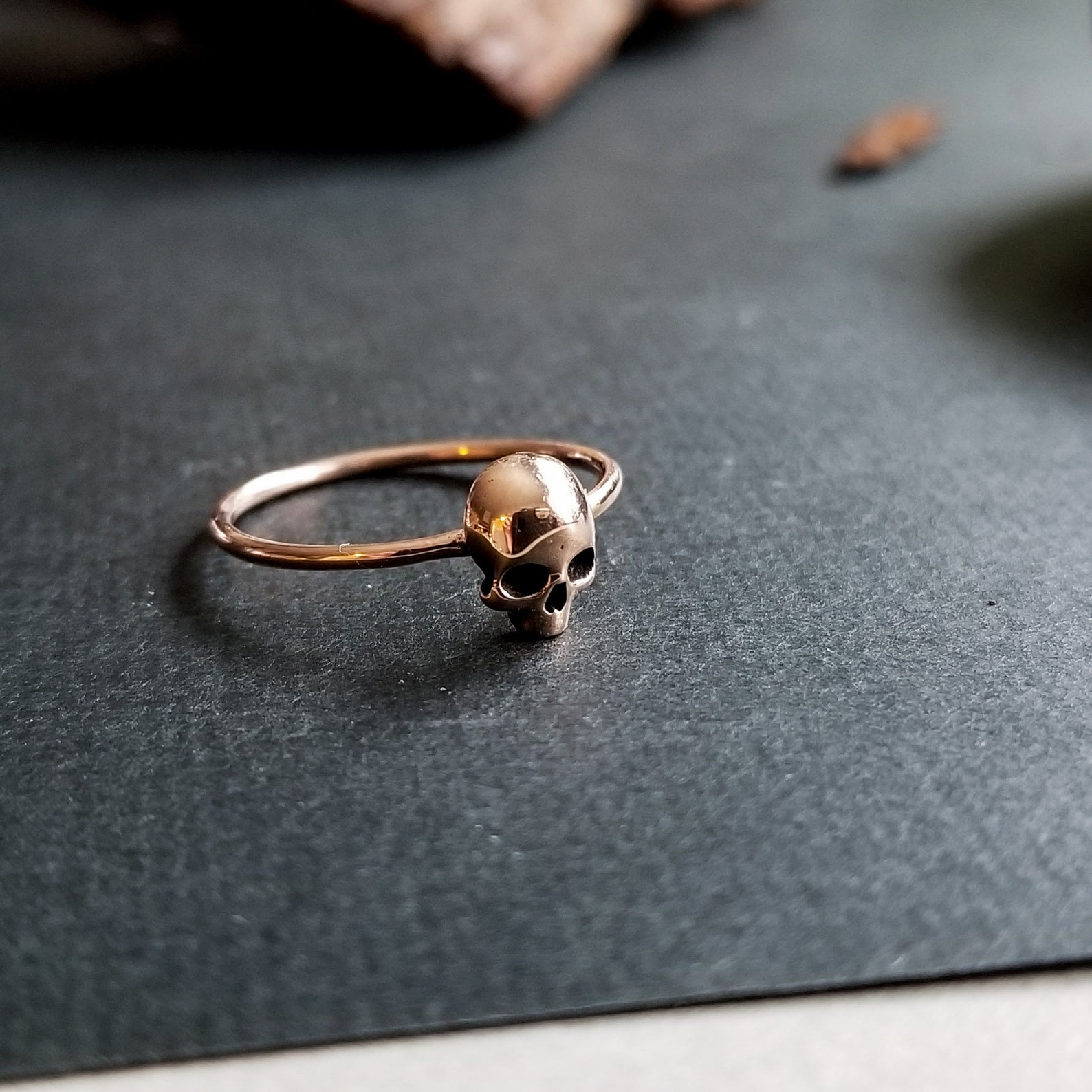 14k Rose Gold Skull Ring, Tiny Stackable, Promise Ring, Skull ...