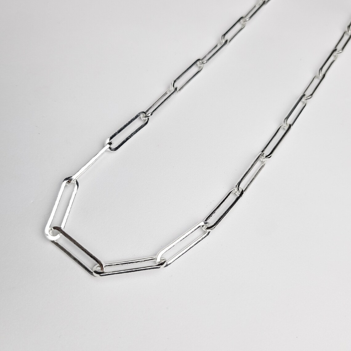 6mm Wide Paperclip Chain, Long Silver Necklace, Sterling Silver, Modern ...