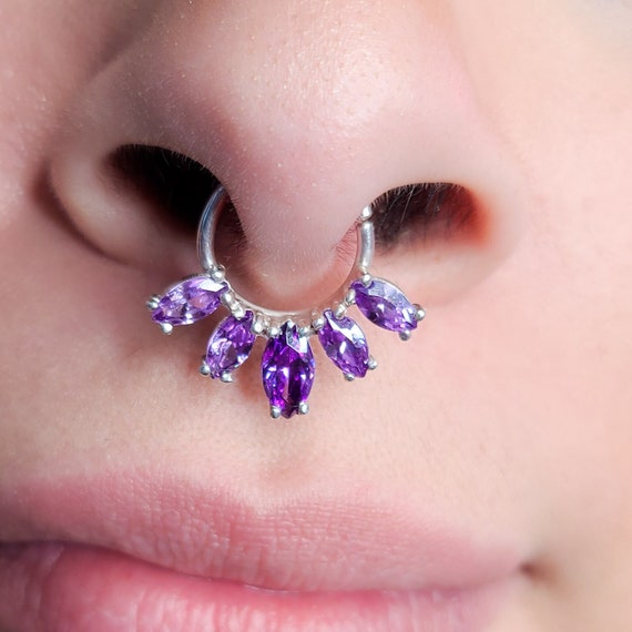 Purple Marquise Septum Piercing Mauve Nose Ring Statement Oversized Luxury Sparkly Couture Nose Piercing Conch Daith Lilac Pink Etsy UK