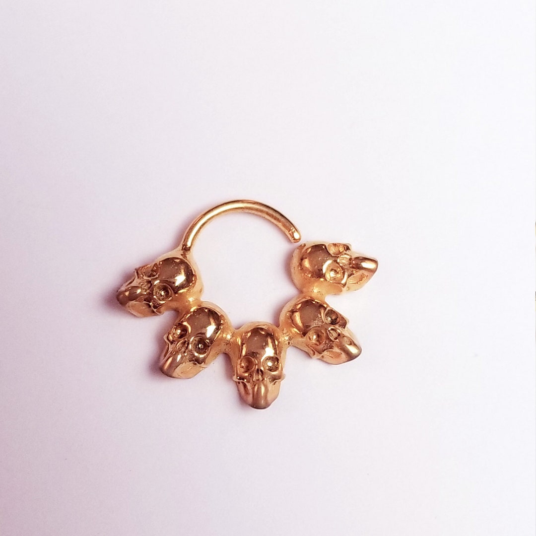 14K Rose Gold Skull Septum Ring, Nose Piercing, Oversized, Goth, Gothic ...