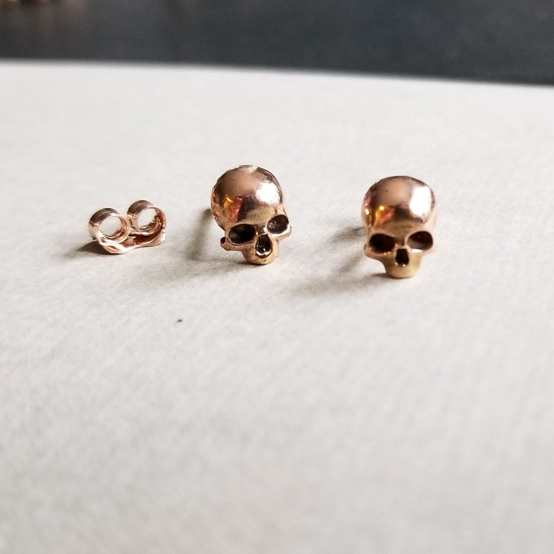 14K Rose Gold Skull Stud Earrings Horror Death Occult | Etsy