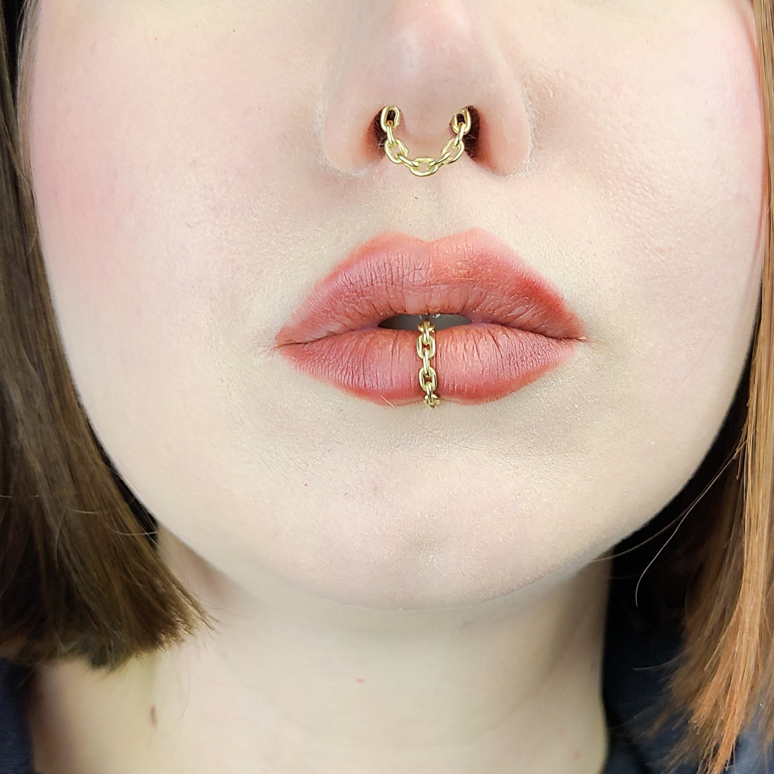 10K 14K Yellow Gold Chain Lip Cuff Fake Lip Piercing | Etsy