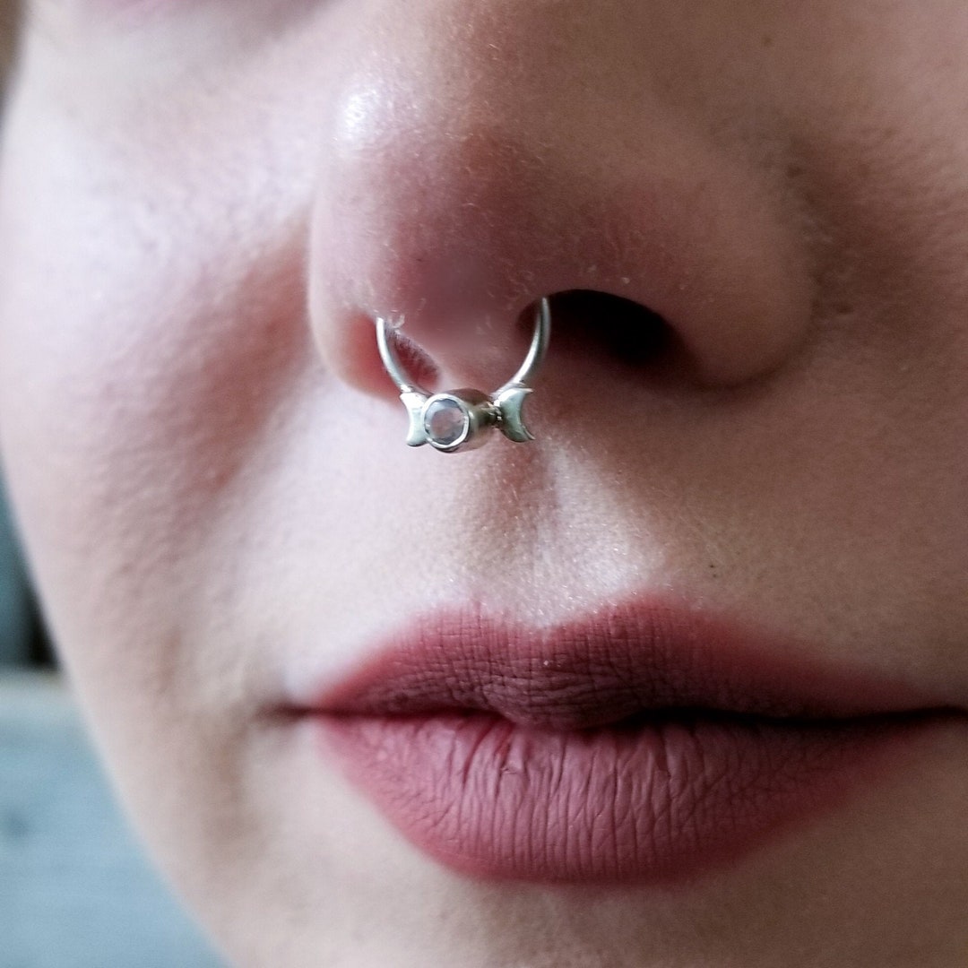 Rainbow Moonstone Lunar Phase Septum Piercing, Moon Phase, Fake Nose ...