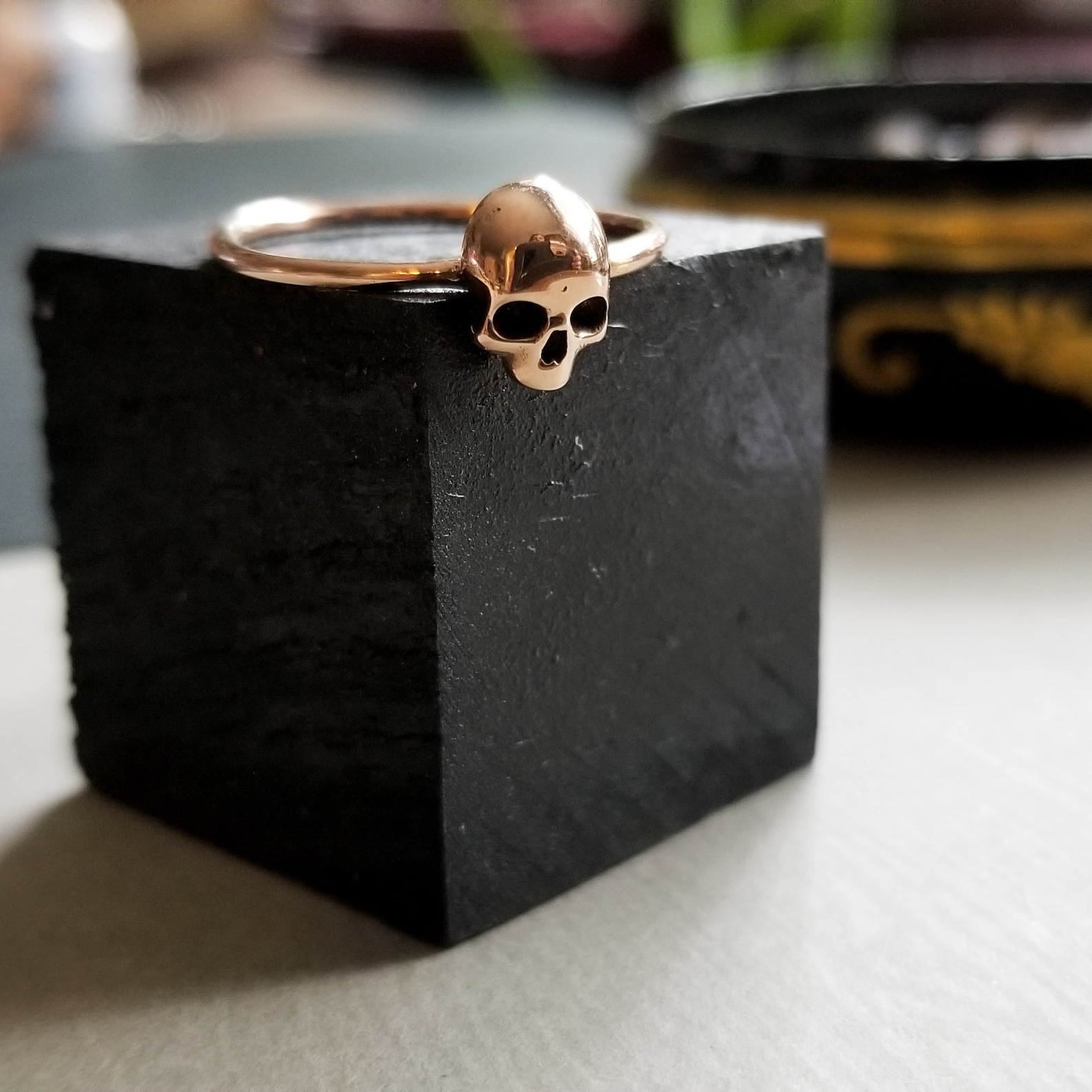 14k Rose Gold Skull Ring, Tiny Stackable, Promise Ring, Skull ...
