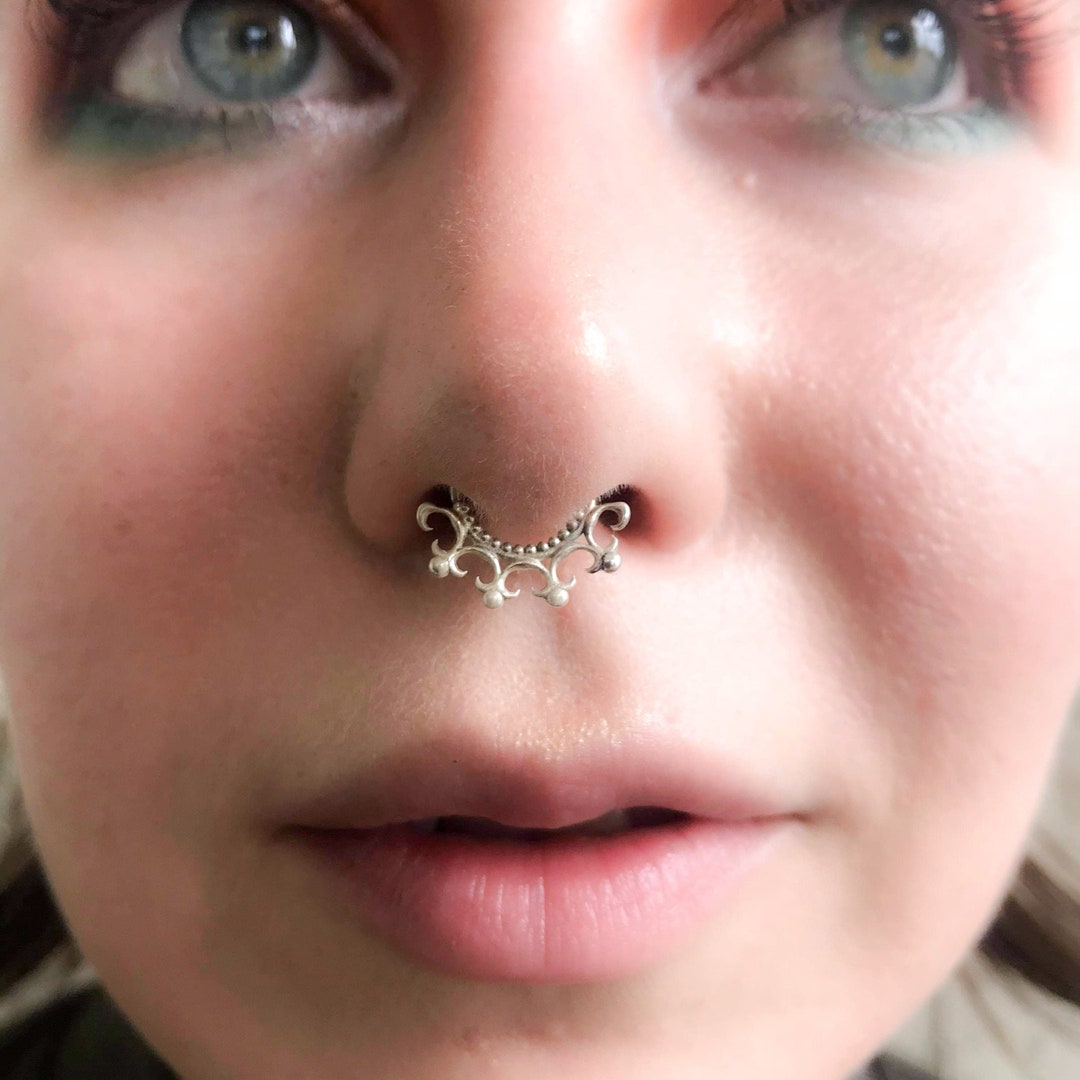 Delicate Gothic Lace Septum, 16G - 18G Fake Nose Ring, Helix Hoop ...