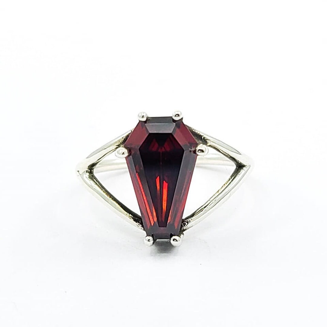 Big Blood Red Coffin Ring, Silver Coffin Ring, Halloween Jewelry ...