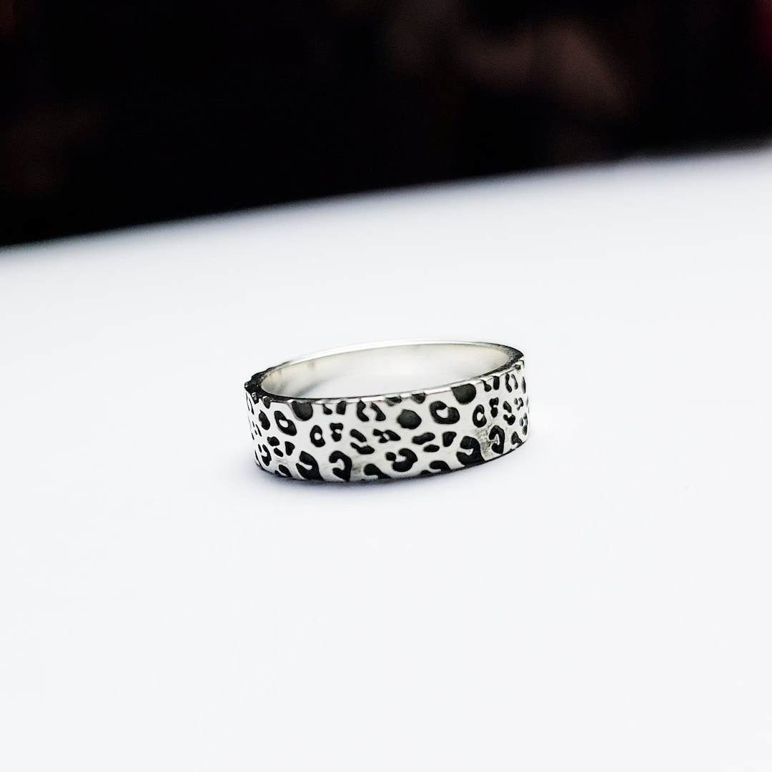 6mm Wide Leopard Print Ring, Silver Animal Print Jewelry, Tiger King ...