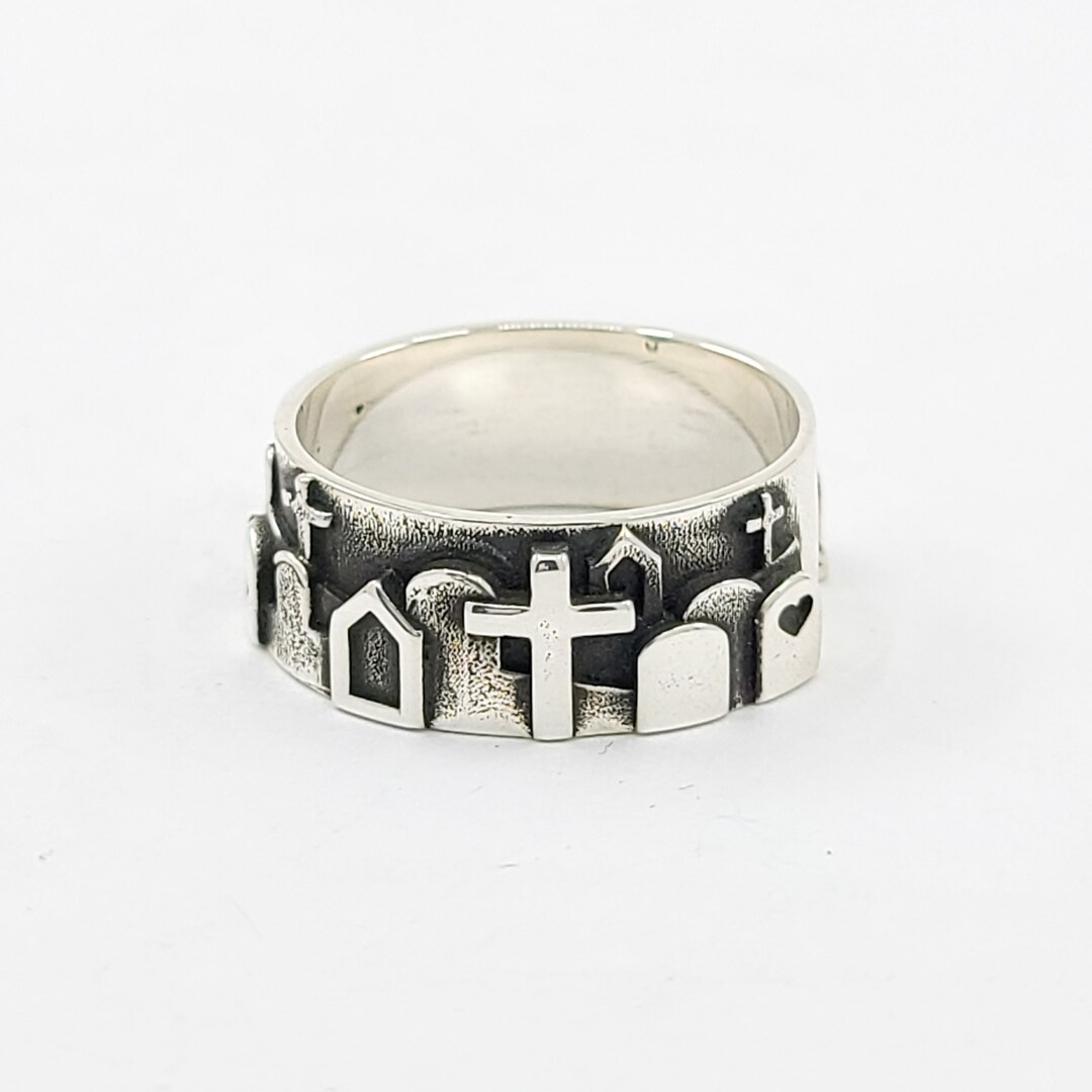 Graveyard Ring, Cemetery Band, Unisex, Memorial Ring, Haunted Grave ...