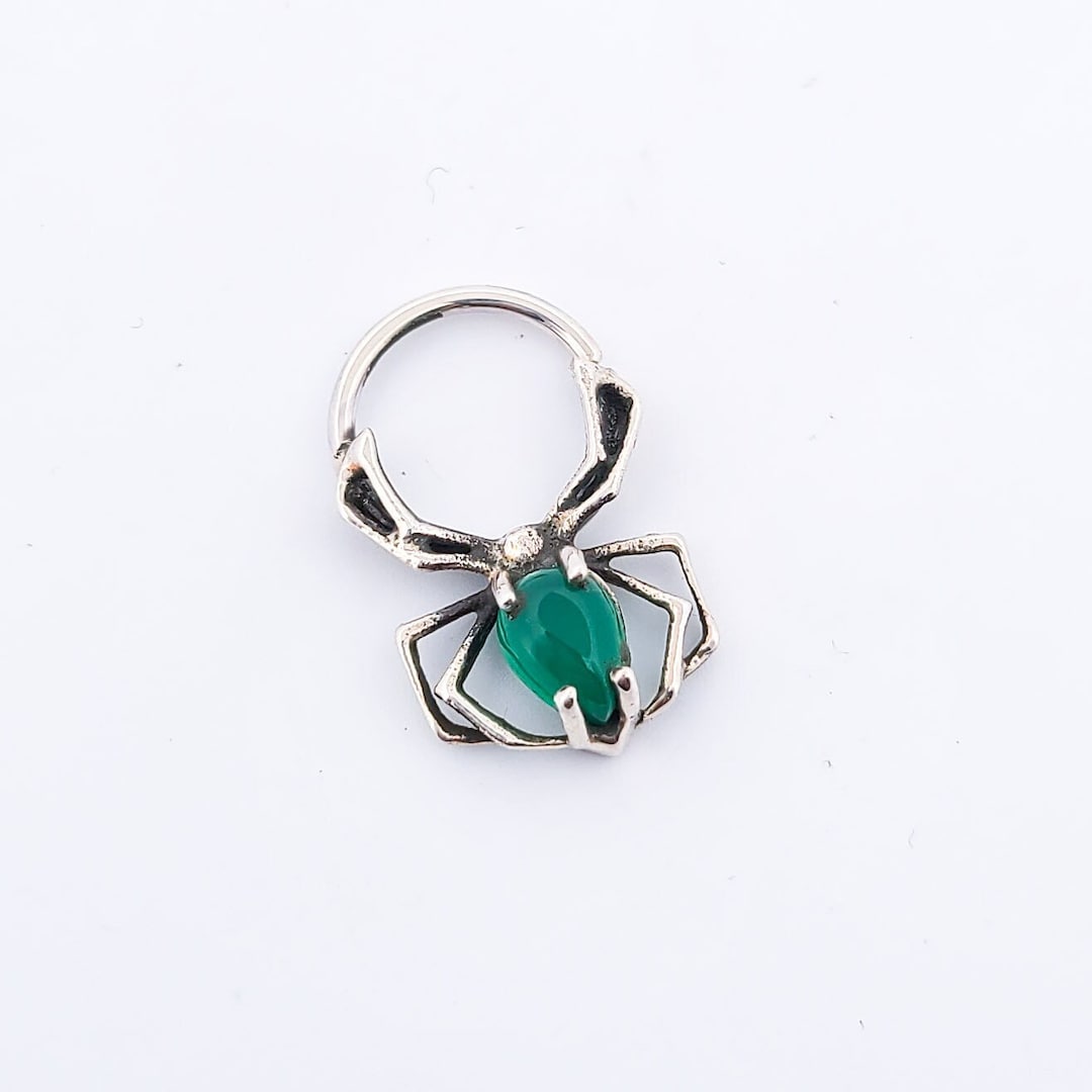 Green Onyx Spider Septum Piercing, Nose Ring, Onyx Nose Hoop, Horror ...