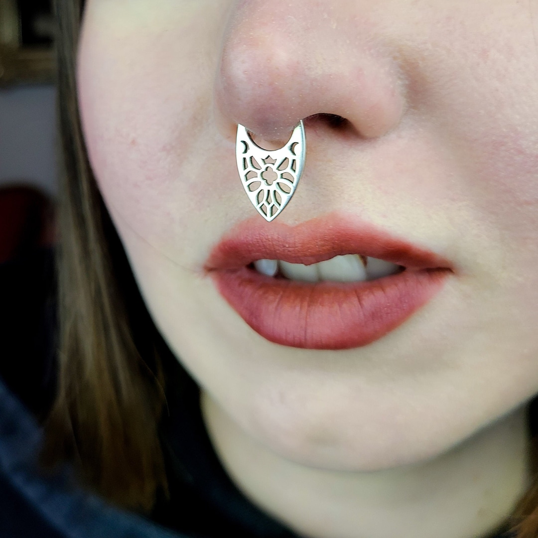 Moon Phase Goddess Cathedral Septum, Fake Nose Ring, Wicca, Stained ...