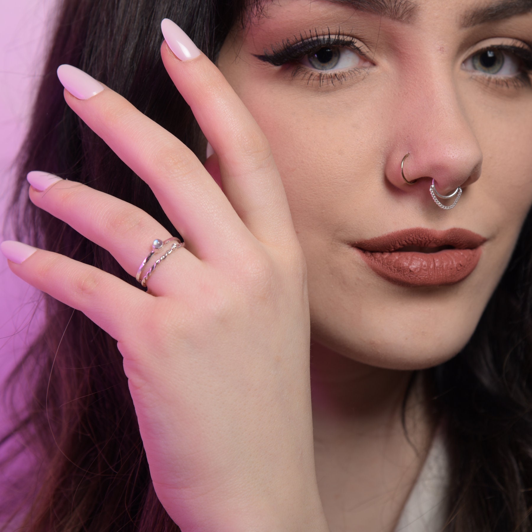 Minimal Chain Septum Nose Ring Silver Septum Piercing | Etsy