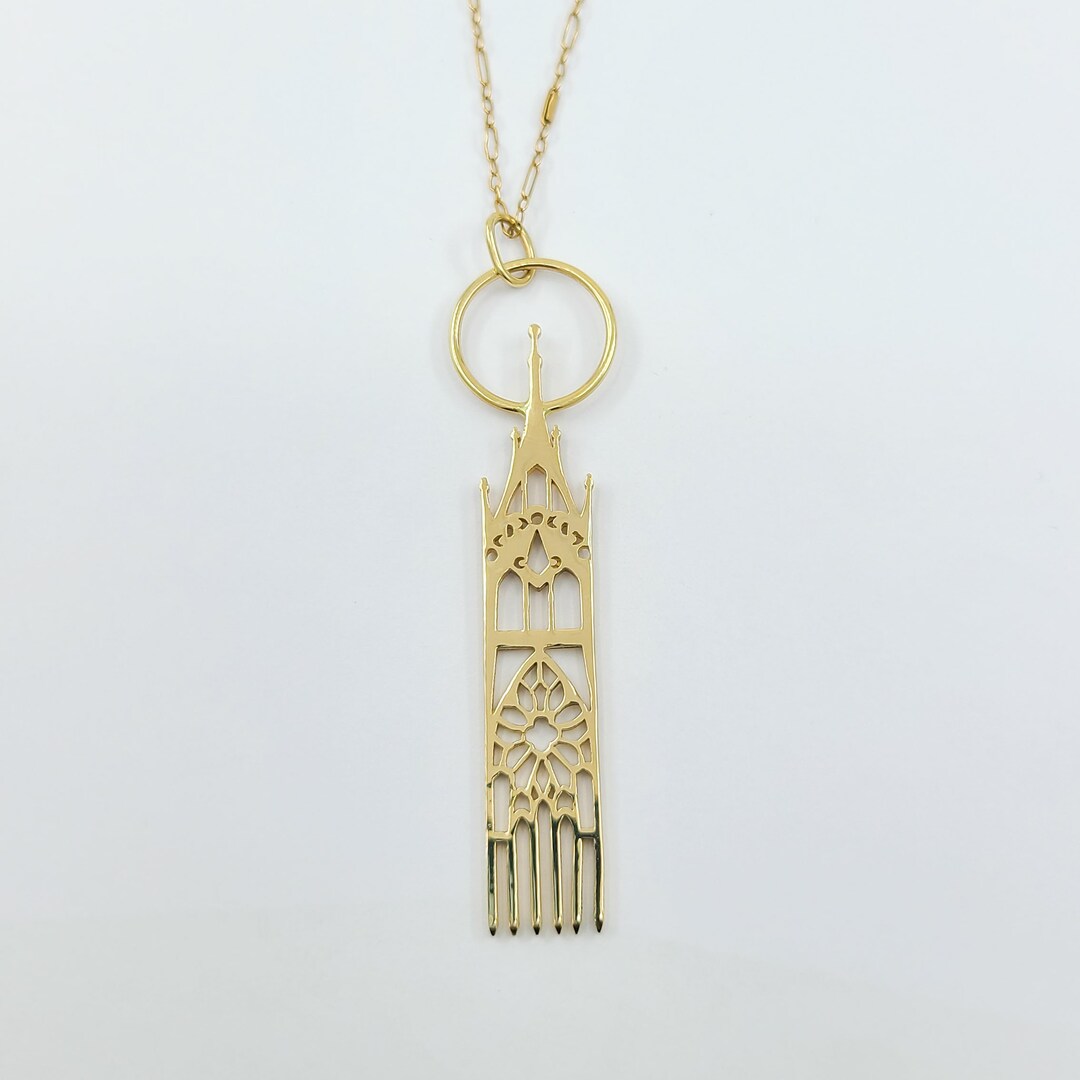 10K 14K Yellow Gold Moon Cathedral Pendant, Occult Basilica ...
