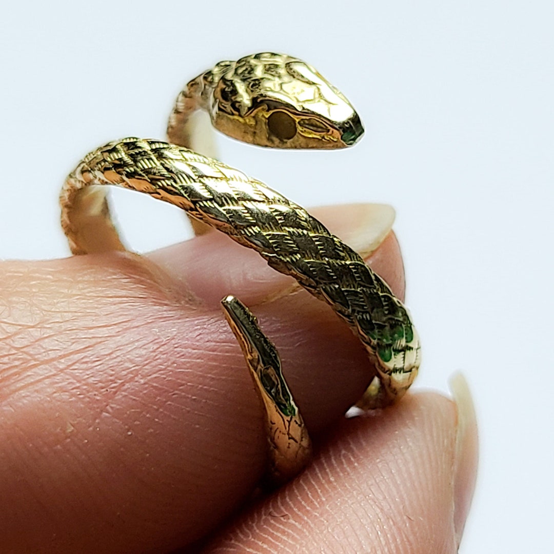 14K Gold Snake Ring, Boho, Stacking Ring, Serpent Jewelry, Slytherin, Wrap Ring, Adjustable ...