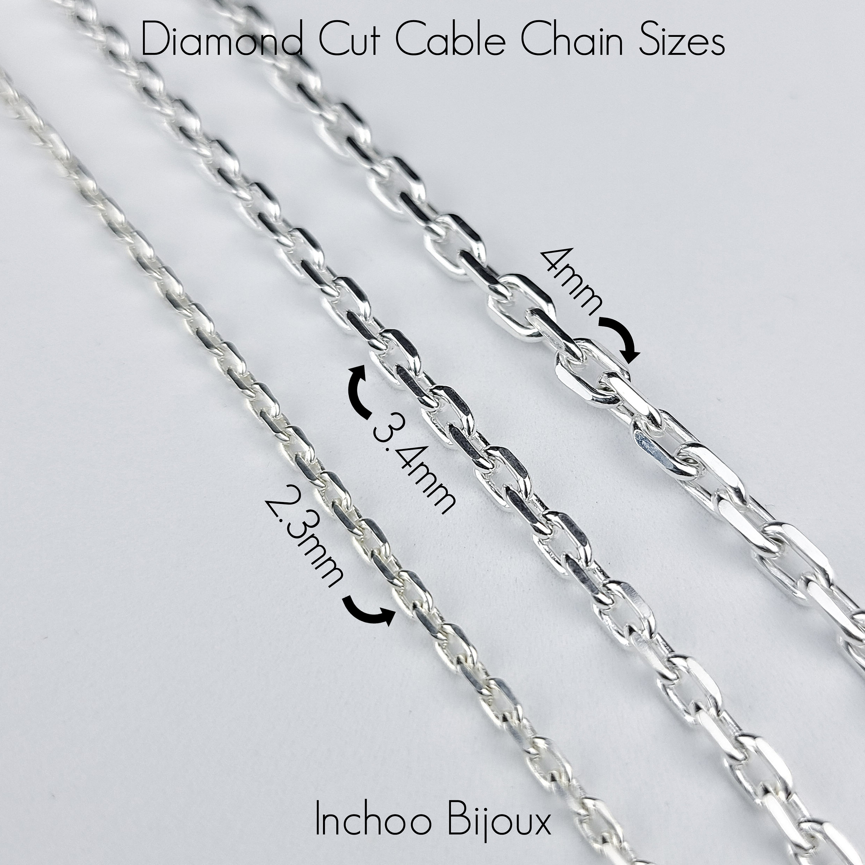 Heavy 4mm Diamond Cut Cable Chain, Mens Finished Sterling Silver Chain ...