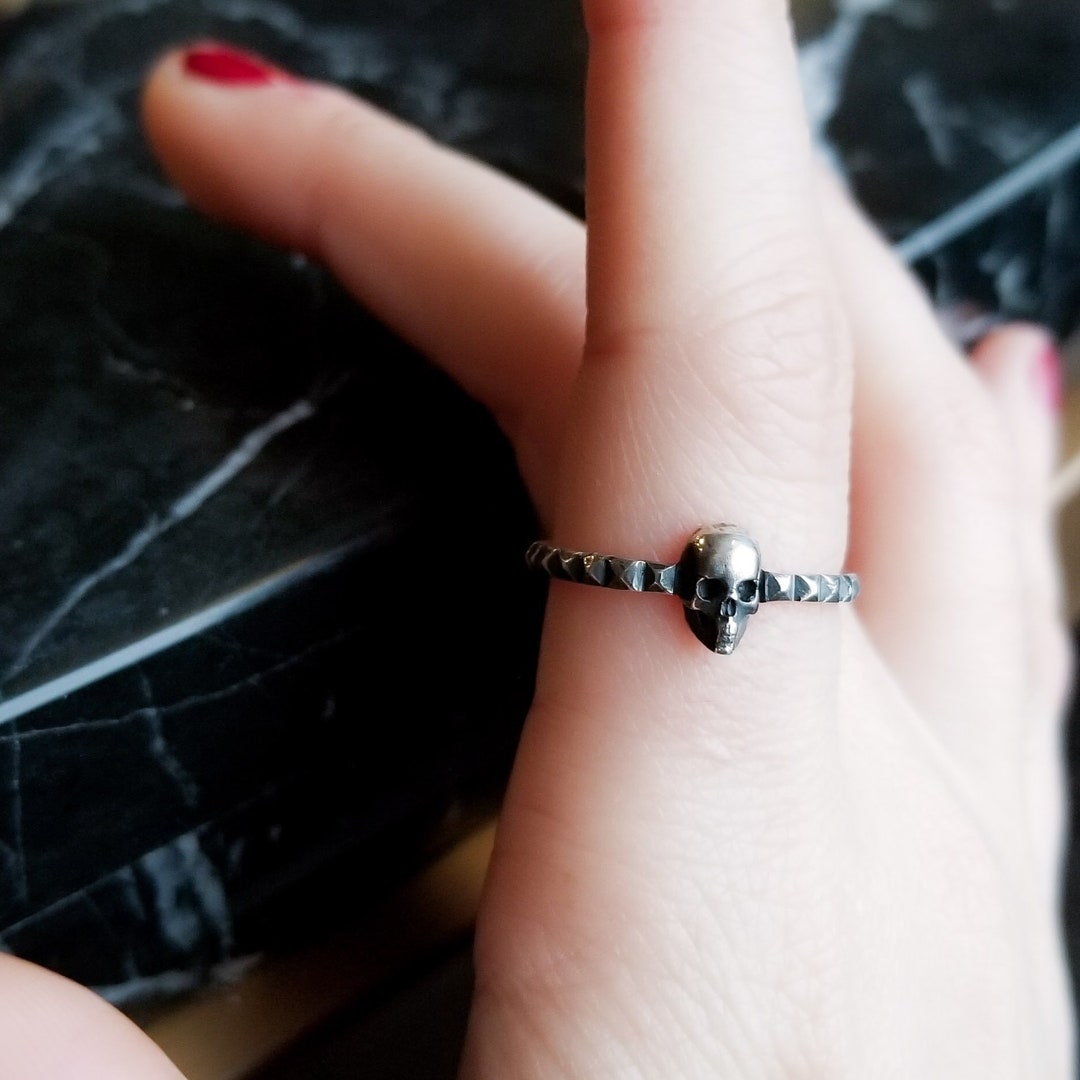 Studded Skull Ring, Punk Engagement Ring, Heavy Metal, Biker, Dainty ...