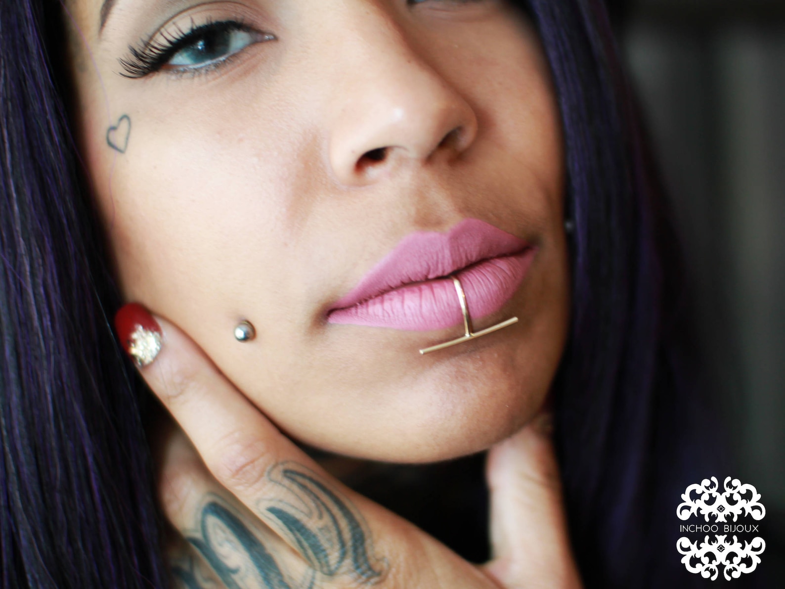 Solid Gold Fake Lip Ring, 10k Gold Lip Cuff, Snake Bites, Faux Lip ...