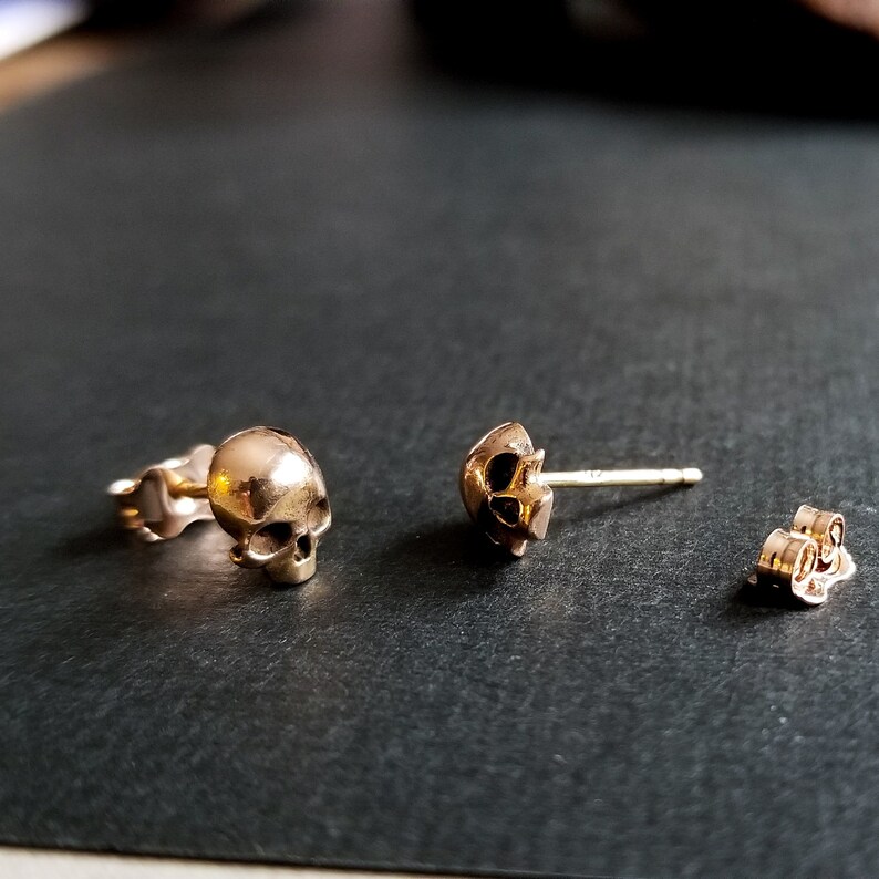 14K Rose Gold Skull Stud Earrings Horror Death Occult - Etsy