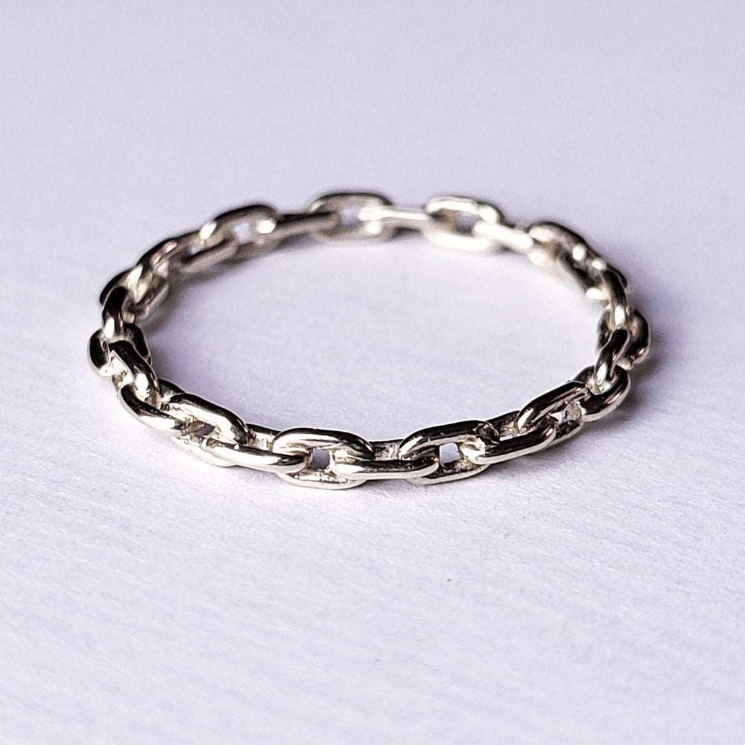 Thin Sterling Silver Solid Chain Ring, Chain Link Ring, Stackable ...
