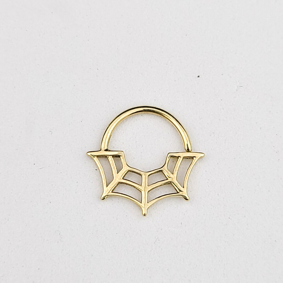 10K - 14K Yellow Gold Spider Web Nose Ring Septum Piercing, Spiderweb ...