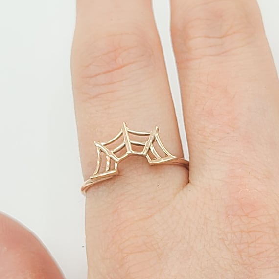 10K 14K Rose Gold Spider Web Ring Stacking Web Ring | Etsy
