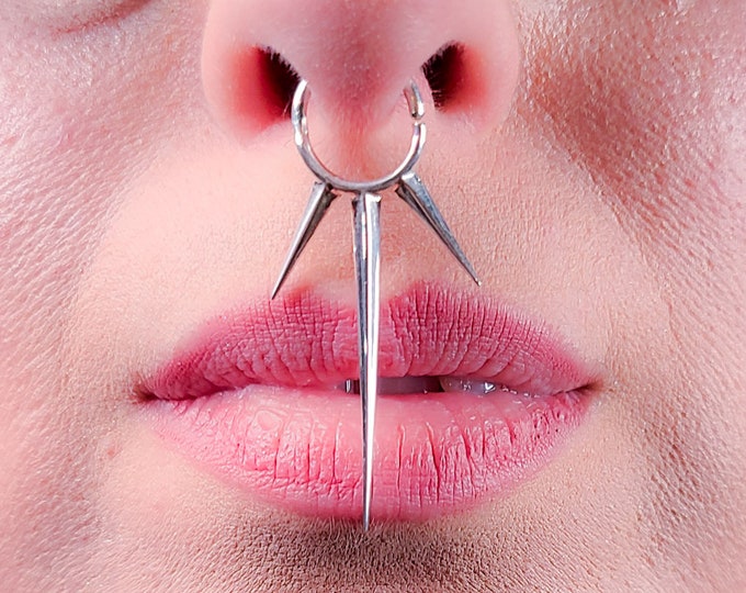 Long Spike Septum Piercing, Punk Spikes Nose Ring, Body Jewelry, 16G ...