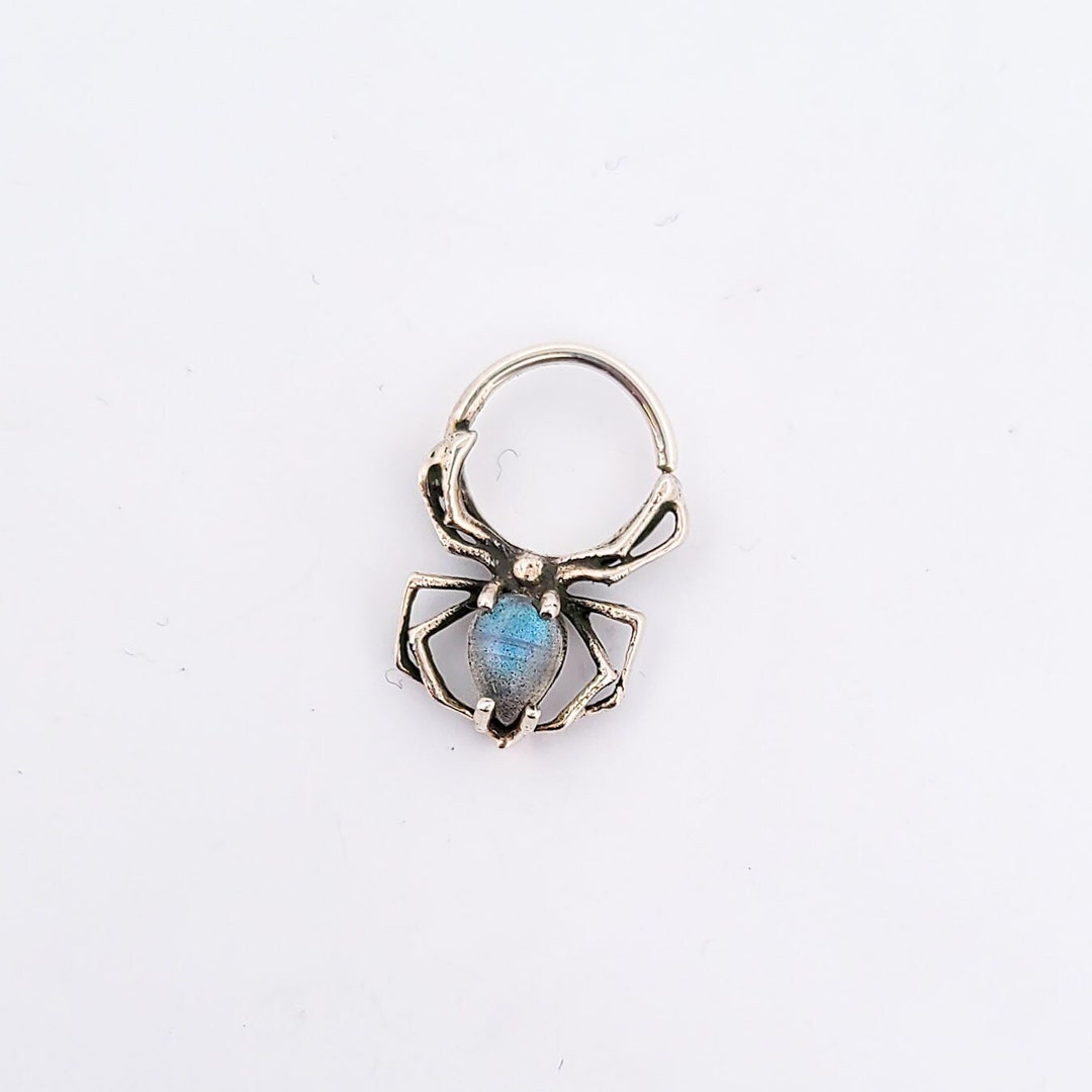 Labradorite Spider Septum Piercing, Blue Flash Septum, Body Jewelry ...