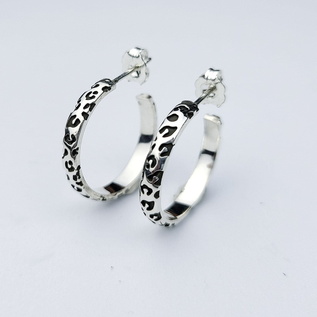 Thin Leopard Print Hoop Earrings, Everyday Stud Hoops, Animal Print ...