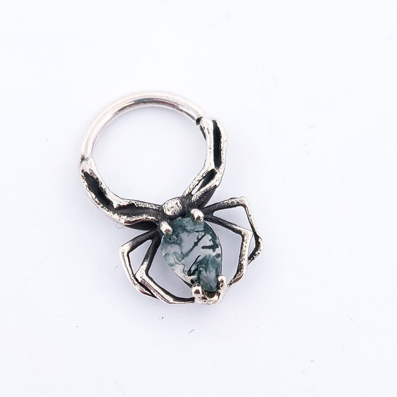 Green Moss Agate Spider Septum Piercing, Halloween Jewelry, Witchy ...