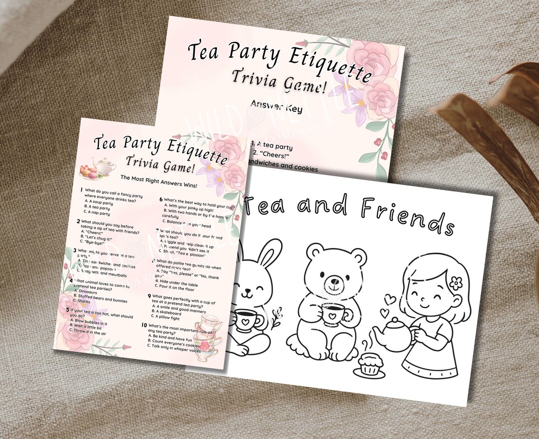 Customizable 3 Page KIDS Tea Party Etiquette Activity & Coloring Sheet ...