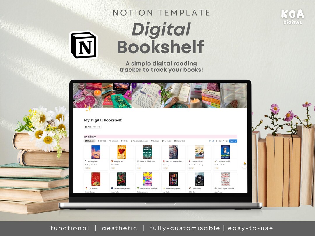 Digital Bookshelf Notion Template | Reading Tracker (digital Download ...